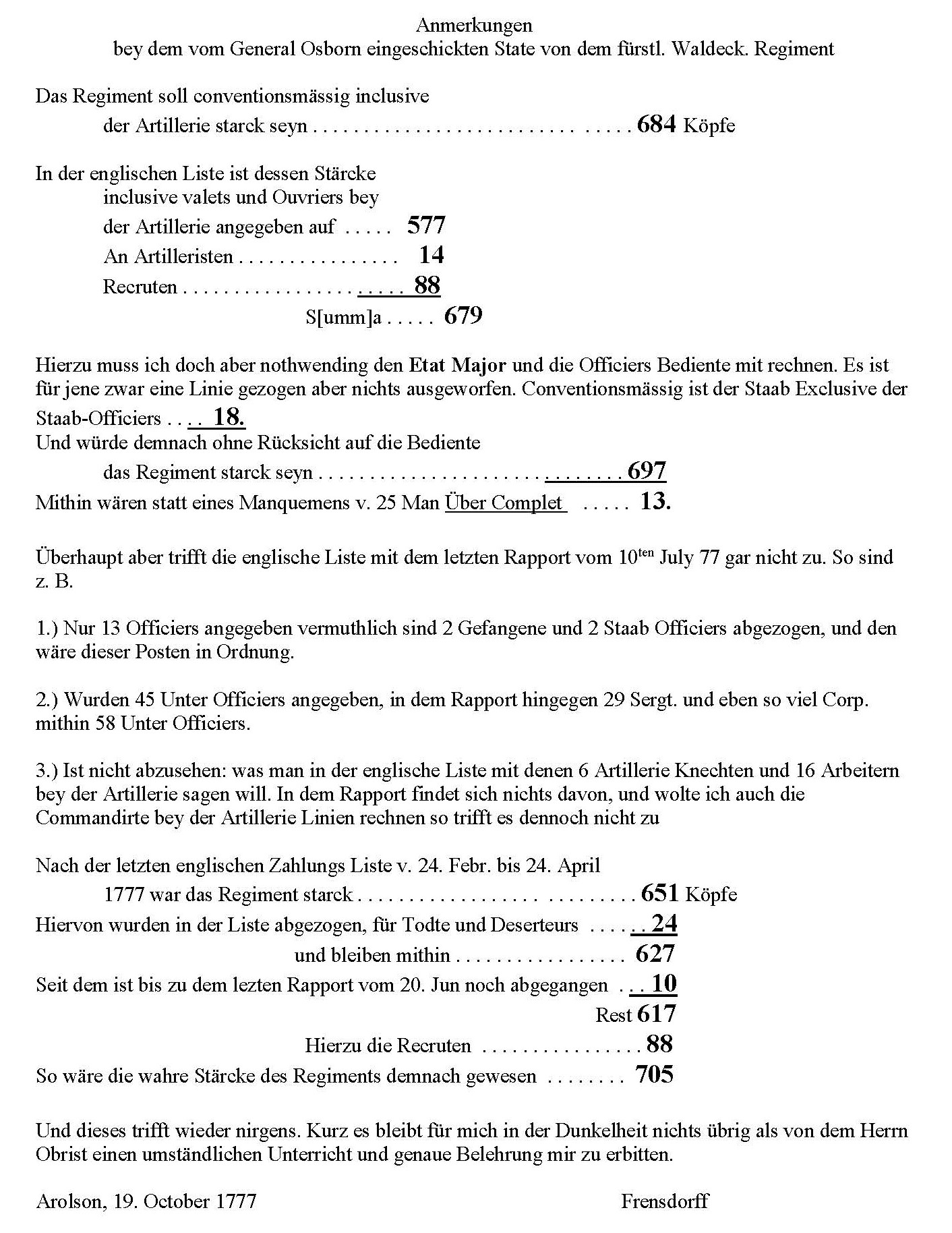 The Numbers Do Not Add Up. The Third Waldeck Regiment, 1777. – Hessians ...